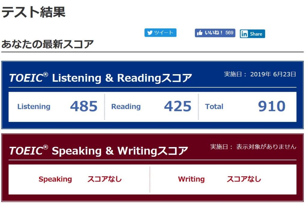 TOEICの結果｜910点｜基礎研究 × 内科医